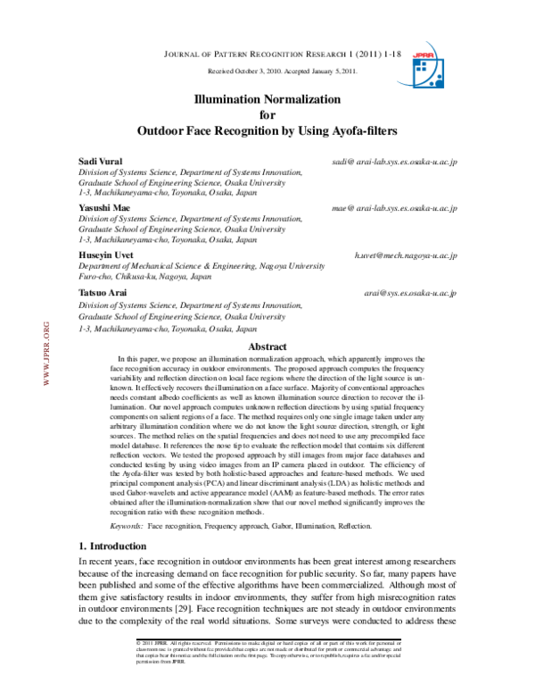 (PDF) Illumination Normalization for Outdoor Face Recognition by Using Ayofa-Filters
