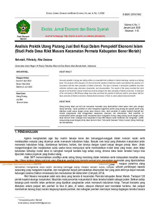 (PDF) Analisis Praktik Utang Piutang Jual Beli Kopi Dalam Perspektif ...