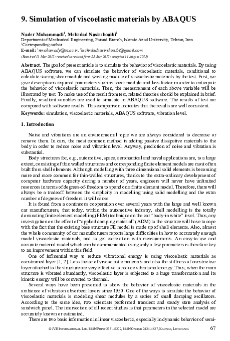 (PDF) Simulation of viscoelastic materials by ABAQUS