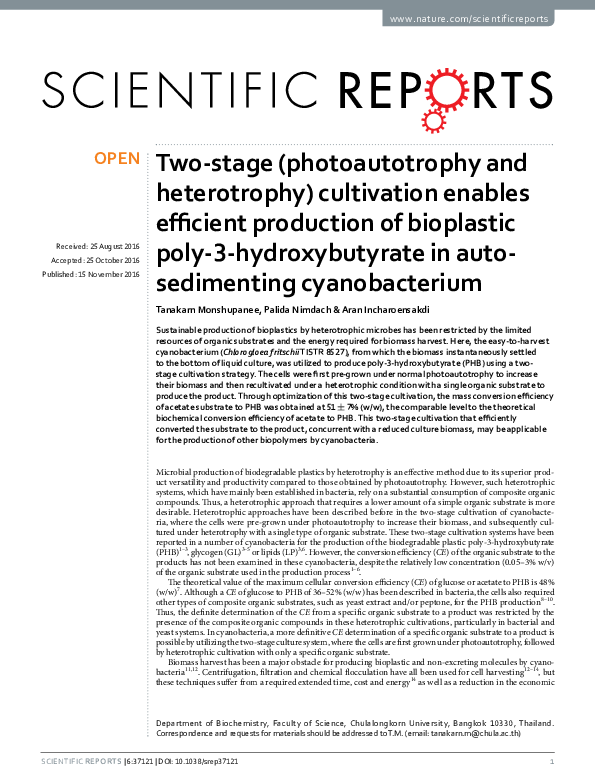 (PDF) Two-stage (photoautotrophy and heterotrophy) cultivation enables ...