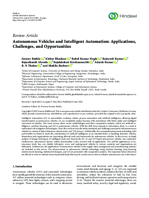 Pdf Autonomous Vehicles And Intelligent Automation Applications