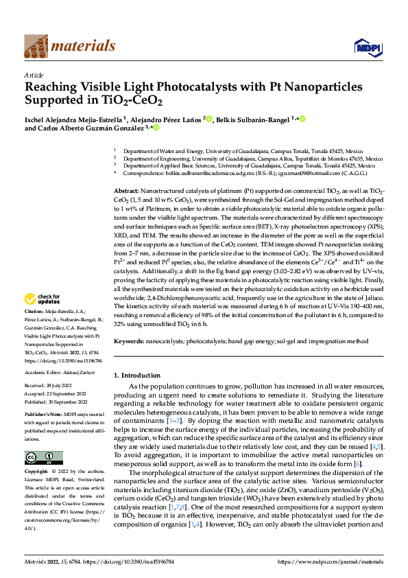 (PDF) Reaching Visible Light Photocatalysts with Pt Nanoparticles ...