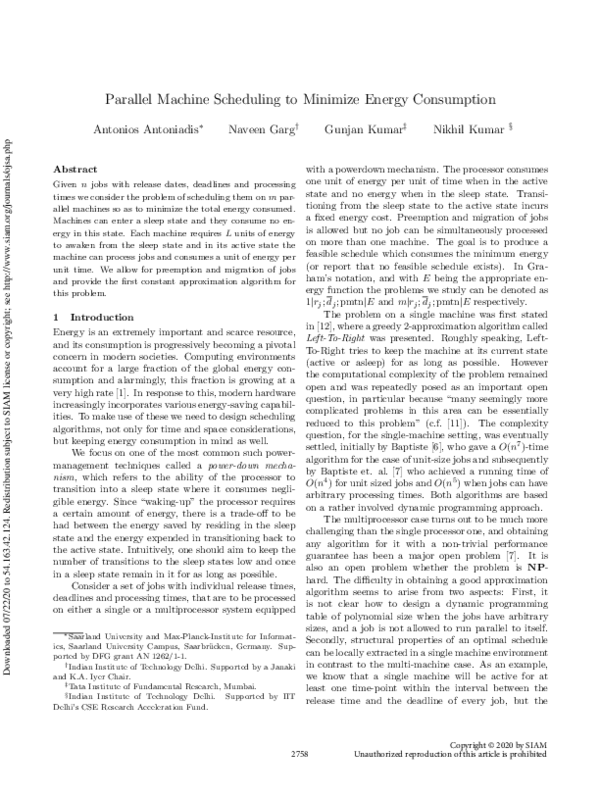 Pdf Parallel Machine Scheduling To Minimize Energy Consumption