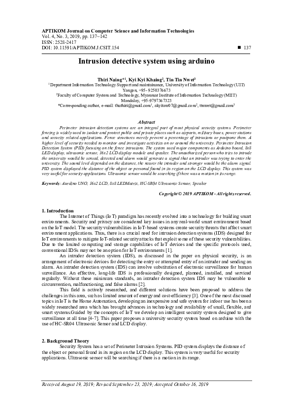 (PDF) Perimeter Intrusion Detective System using Arduino