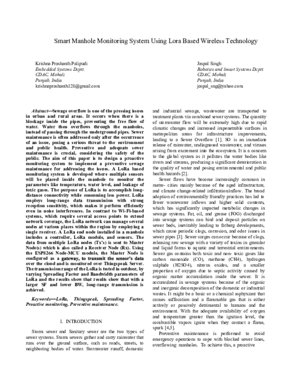 Pdf Smart Manhole Monitoring System Using Lora Based Wireless Technology