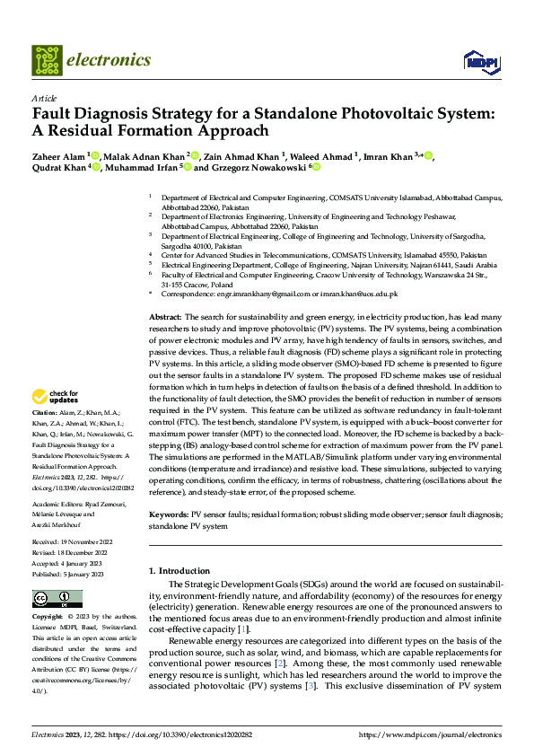 (PDF) Fault Diagnosis Strategy for a Standalone Photovoltaic System: A ...