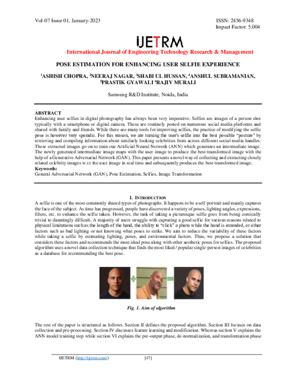 (PDF) POSE ESTIMATION FOR ENHANCING USER SELFIE EXPERIENCE