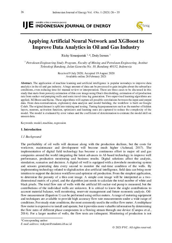 Applying Artificial Neural Network And Xgboost To Improve Data Analytics In Oil And Gas Industry