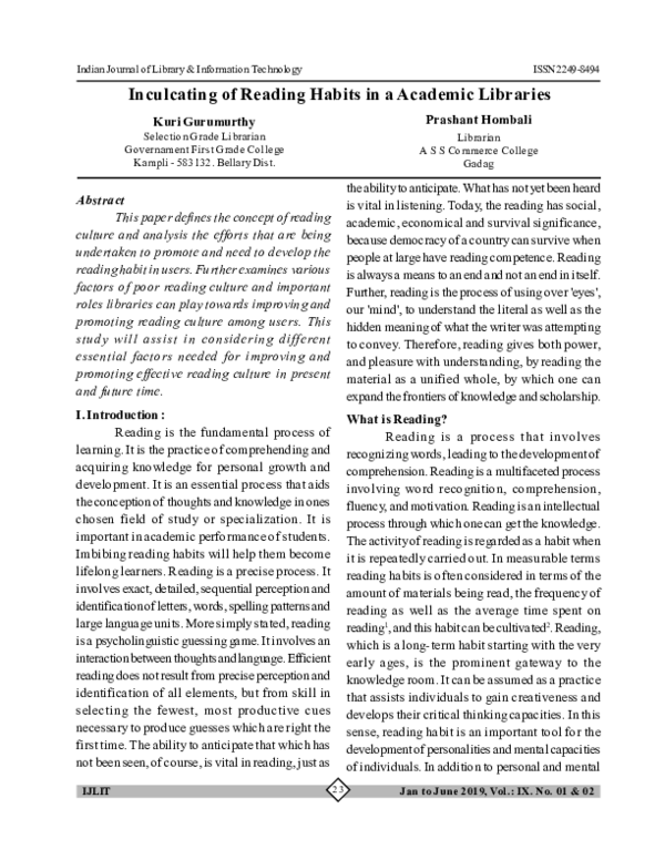 (PDF) Inculcating of Reading Habits in Academic Libraries