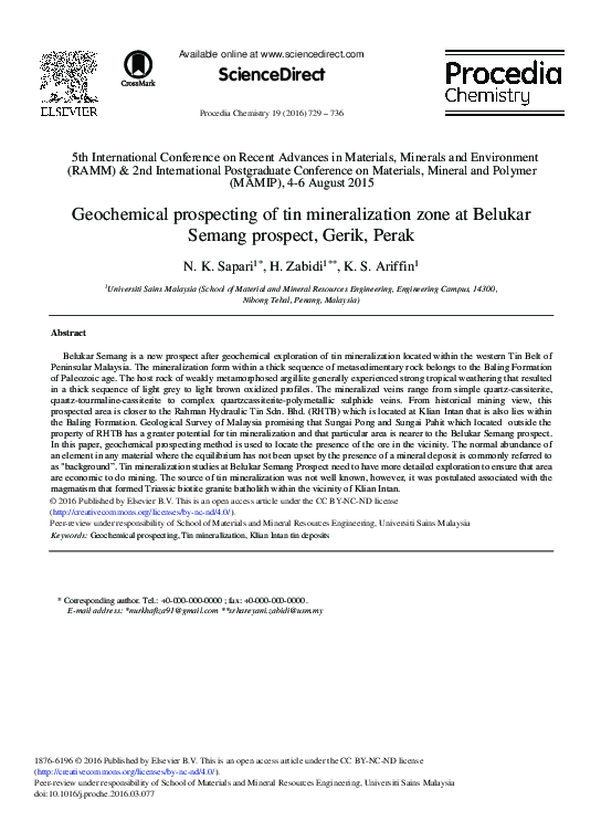 (PDF) Geochemical Prospecting of tin Mineralization Zone at Belukar ...