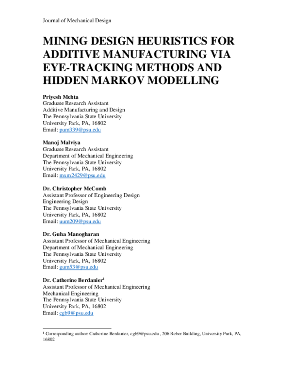 (PDF) Mining Design Heuristics for Additive Manufacturing Via Eye-Tracking Methods and Hidden ...