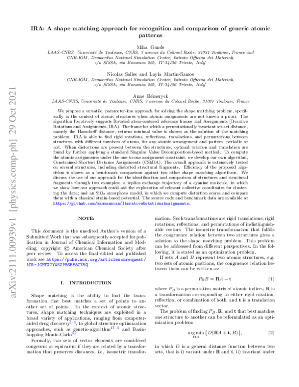(PDF) IRA: A Shape Matching Approach for Recognition and Comparison of Generic Atomic Patterns