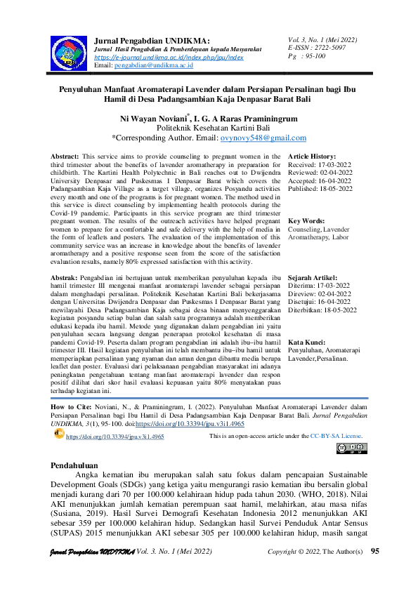 (PDF) Penyuluhan Manfaat Aromaterapi Lavender dalam Persiapan Persalinan bagi Ibu Hamil di Desa ...