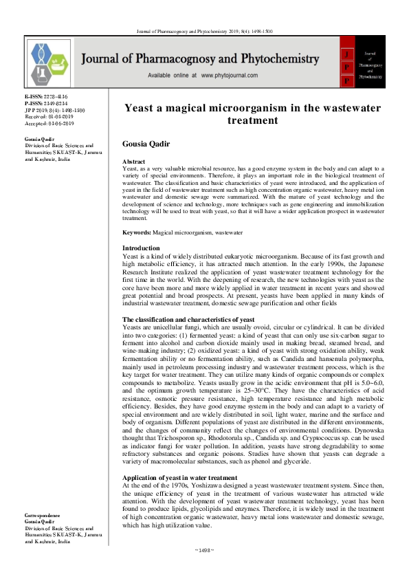 (PDF) Yeast a magical microorganism in the wastewater treatment