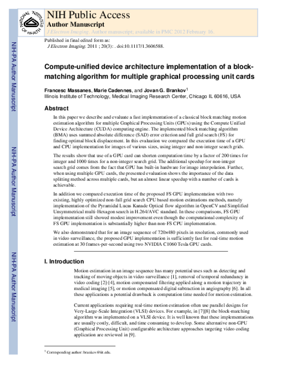 (PDF) Compute-unified device architecture implementation of a block-matching algorithm for ...