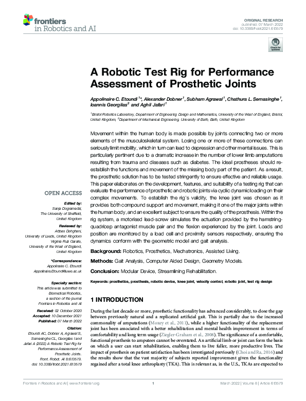 (PDF) A Robotic Test Rig for Performance Assessment of Prosthetic Joints