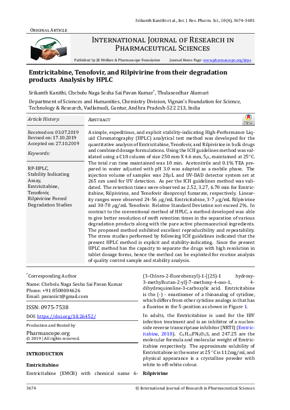 (PDF) Emtricitabine, Tenofovir, and Rilpivirine from their degradation ...