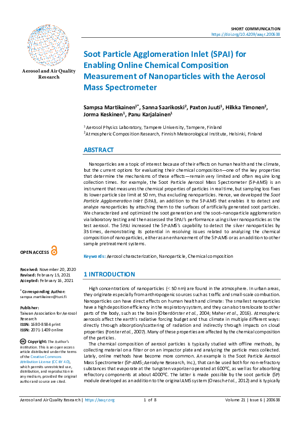 (PDF) Soot Particle Agglomeration Inlet (SPAI) for Enabling Online ...