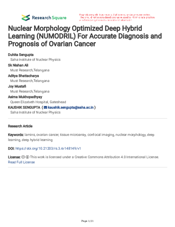 (PDF) Nuclear Morphology Optimized Deep Hybrid Learning (NUMODRIL) For Accurate Diagnosis and ...