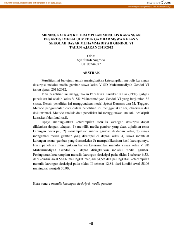(PDF) Meningkatkan Keterampilan Menulis Karangan Deskripsi Melalui ...