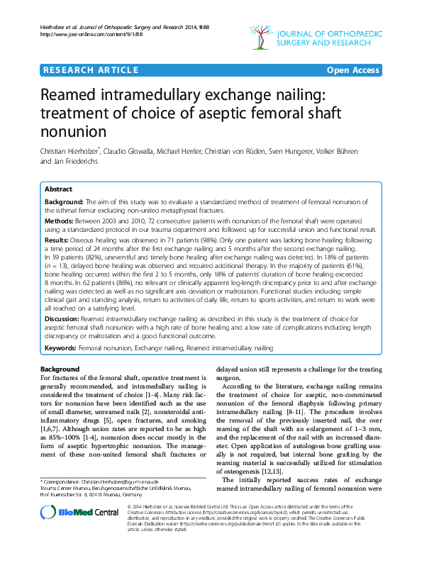 (PDF) Reamed intramedullary exchange nailing: treatment of choice of ...