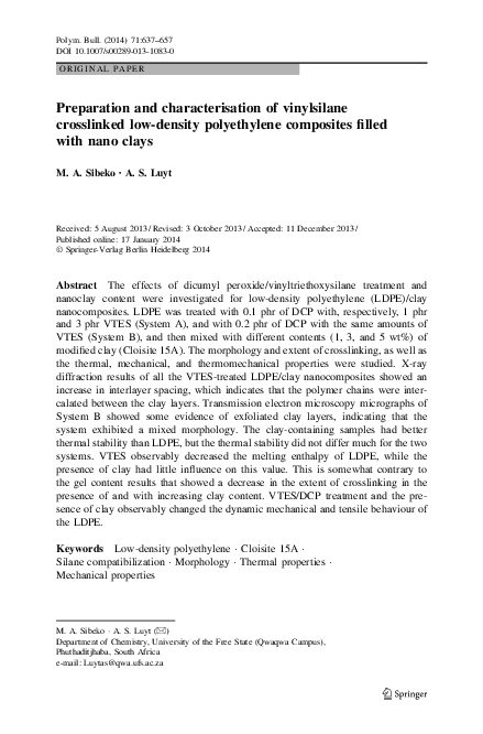 (PDF) Preparation and characterisation of vinylsilane crosslinked low ...