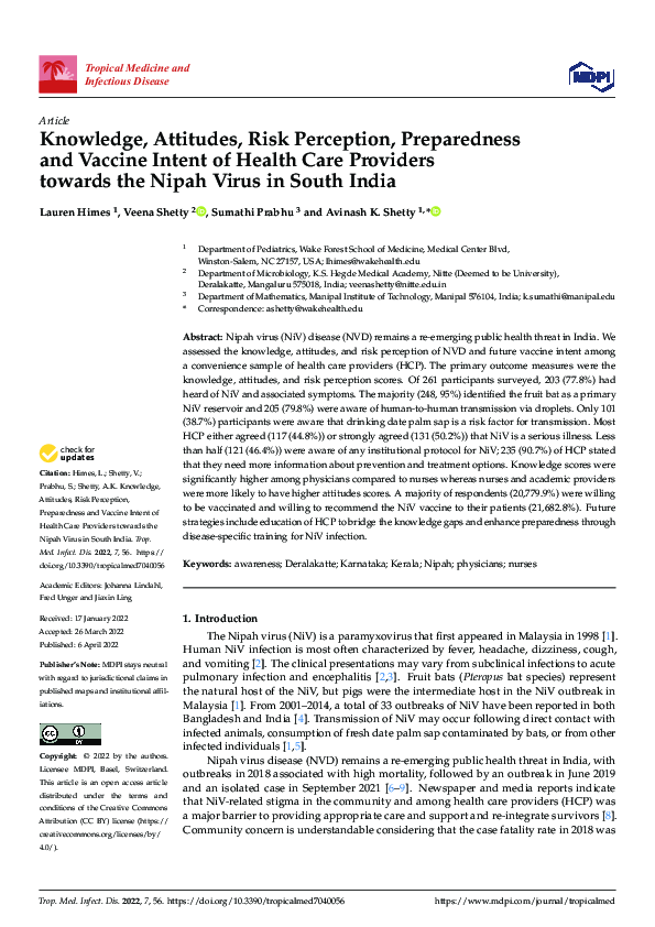(PDF) Knowledge, Attitudes, Risk Perception, Preparedness and Vaccine Intent of Health Care ...
