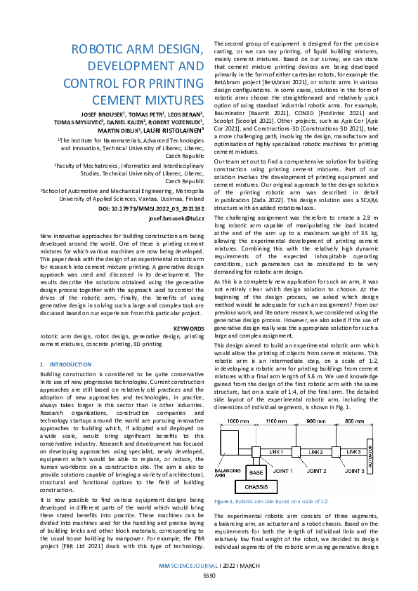 (PDF) Robotic Arm Design, Development and Control for Printing Cement Mixtures