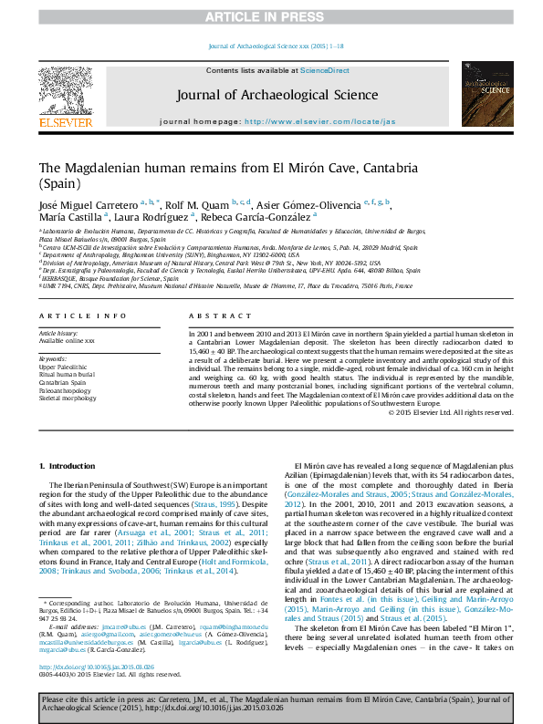 (PDF) The Magdalenian human remains from El Mirón Cave, Cantabria (Spain)