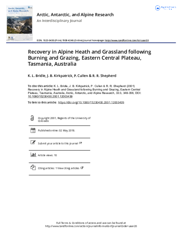 (PDF) Recovery in Alpine Heath and Grassland Following Burning and ...