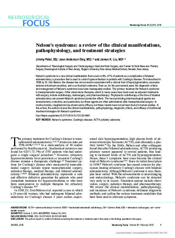 (PDF) Nelson's syndrome: a review of the clinical manifestations ...