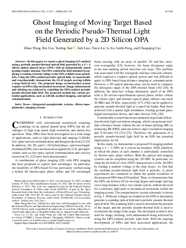 (PDF) Ghost Imaging of Moving Target Based on the Periodic Pseudo-Thermal Light Field Generated ...