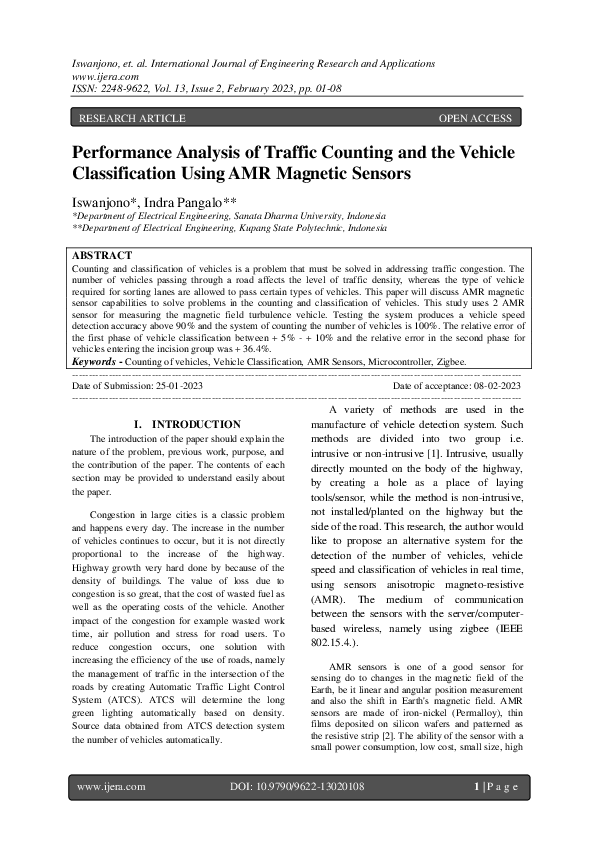 (PDF) Performance Analysis of Traffic Counting and the Vehicle Classification Using AMR Magnetic ...