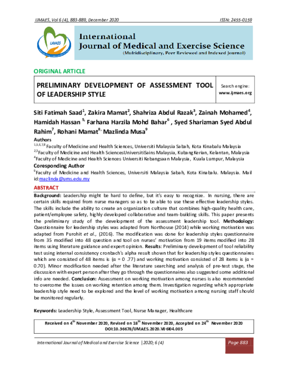 (PDF) Developing a Leadership Style Assessment Tool