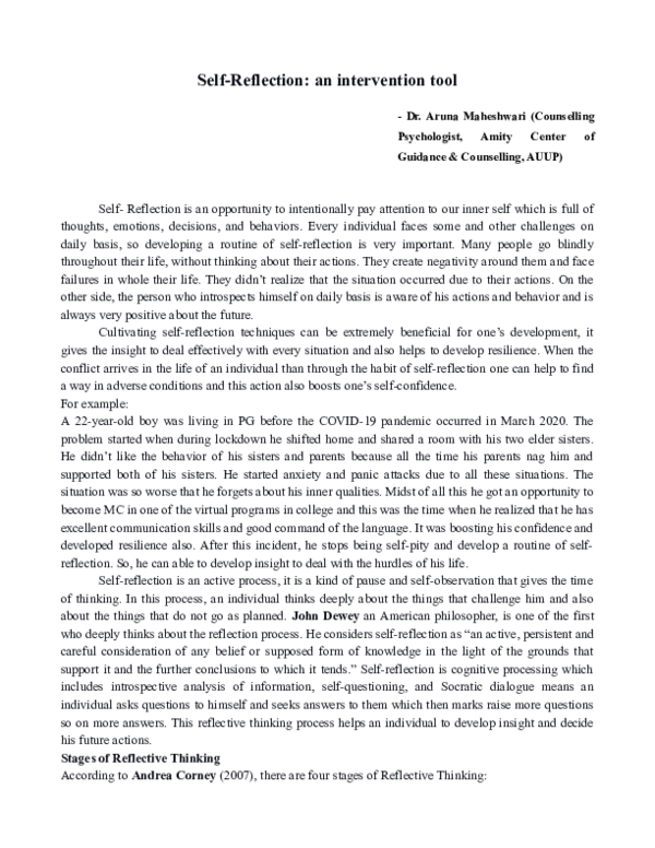 (DOC) Self-Reflection: an intervention tool