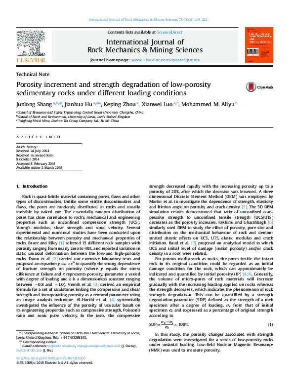 Pdf Porosity Increment And Strength Degradation Of Low Porosity