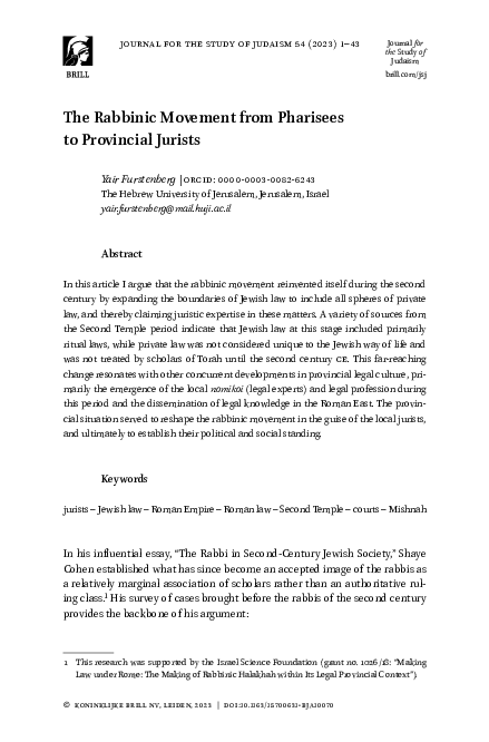 (PDF) The Rabbinic Movement from Pharisees to Provincial Jurists ...