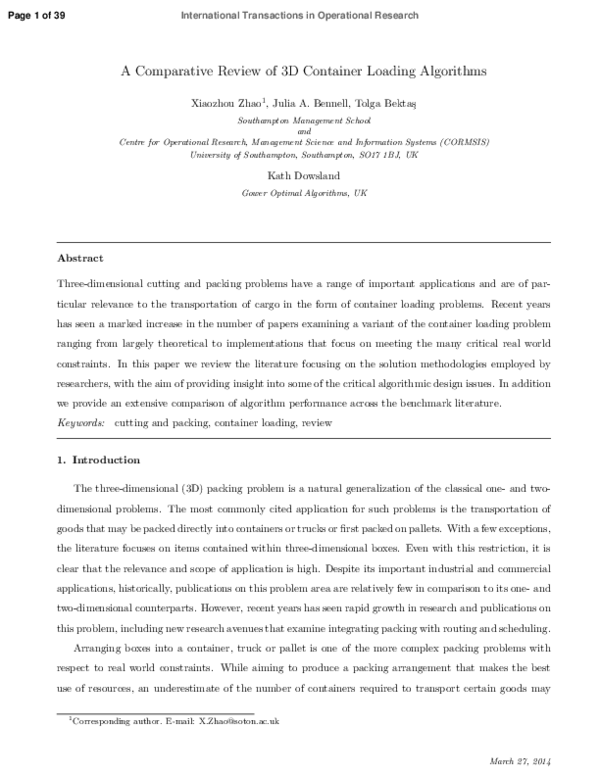Pdf A Comparative Review Of 3d Container Loading Algorithms