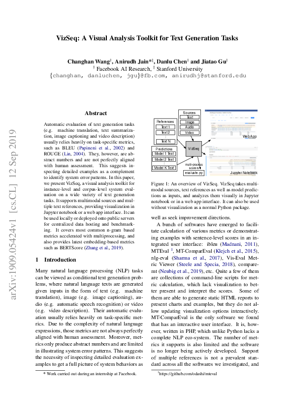 (PDF) VizSeq: a visual analysis toolkit for text generation tasks