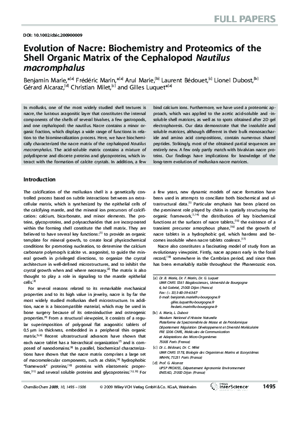 (PDF) Evolution of Nacre: Biochemistry and Proteomics of the Shell ...