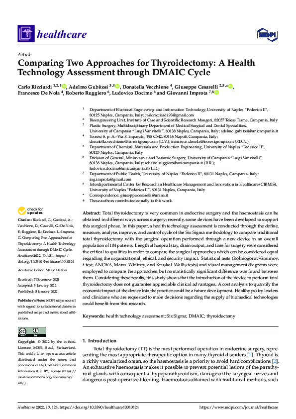 (PDF) Comparing Two Approaches for Thyroidectomy: A Health Technology Assessment through DMAIC Cycle