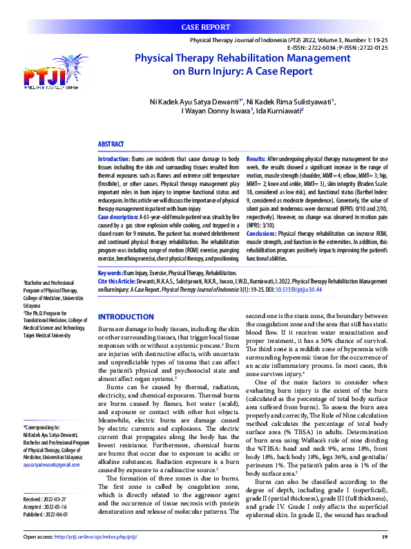 (PDF) Physical Therapy Rehabilitation Management on Burn Injury: A Case ...