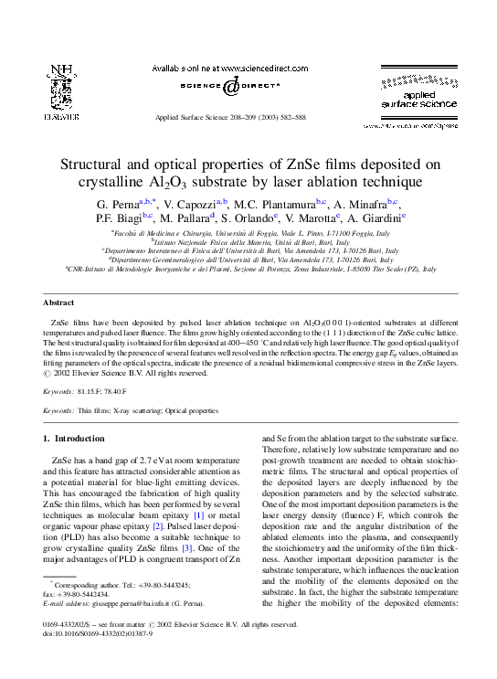(PDF) Structural and optical properties of ZnSe films deposited on crystalline Al2O3 substrate ...