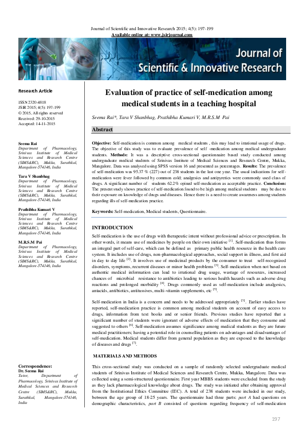 (PDF) Evaluation of practice of self-medication among medical students ...