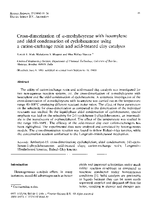 (PDF) Cross-dimerization of α-methylstyrene with isoamylene and aldol ...