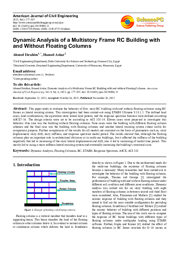 (PDF) Dynamic Analysis of a Multistory Frame RC Building with and Without Floating Columns