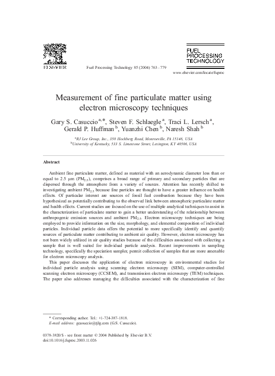 (PDF) Measurement of fine particulate matter using electron microscopy techniques