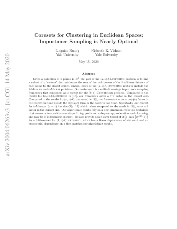 Pdf Coresets For Clustering In Euclidean Spaces Importance Sampling