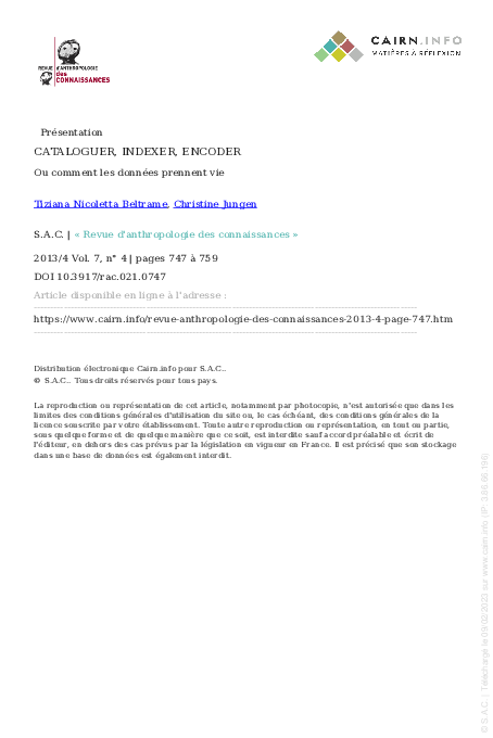 (PDF) Cataloguer, indexer, encoder