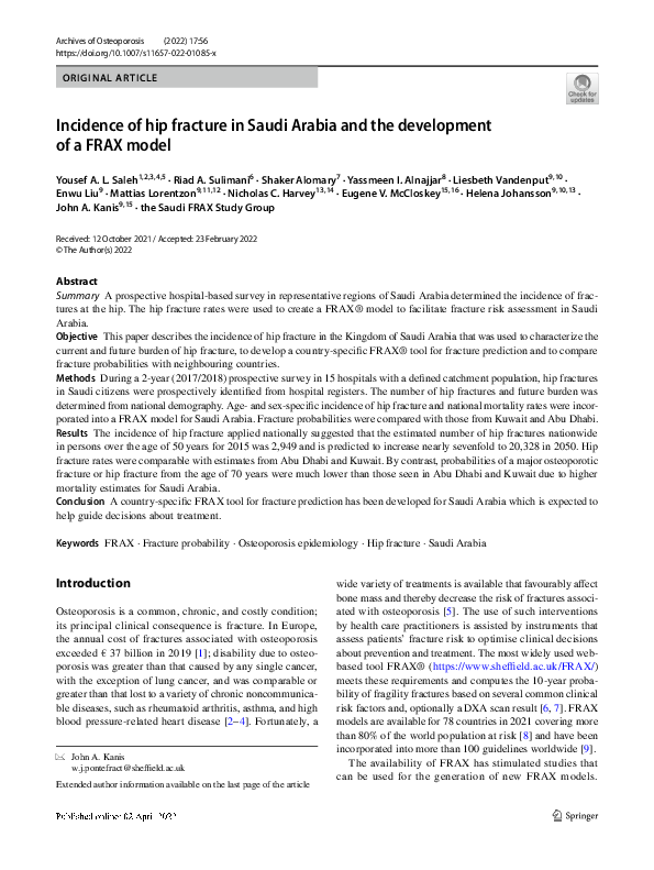 (PDF) Incidence of hip fracture in Saudi Arabia and the development of ...